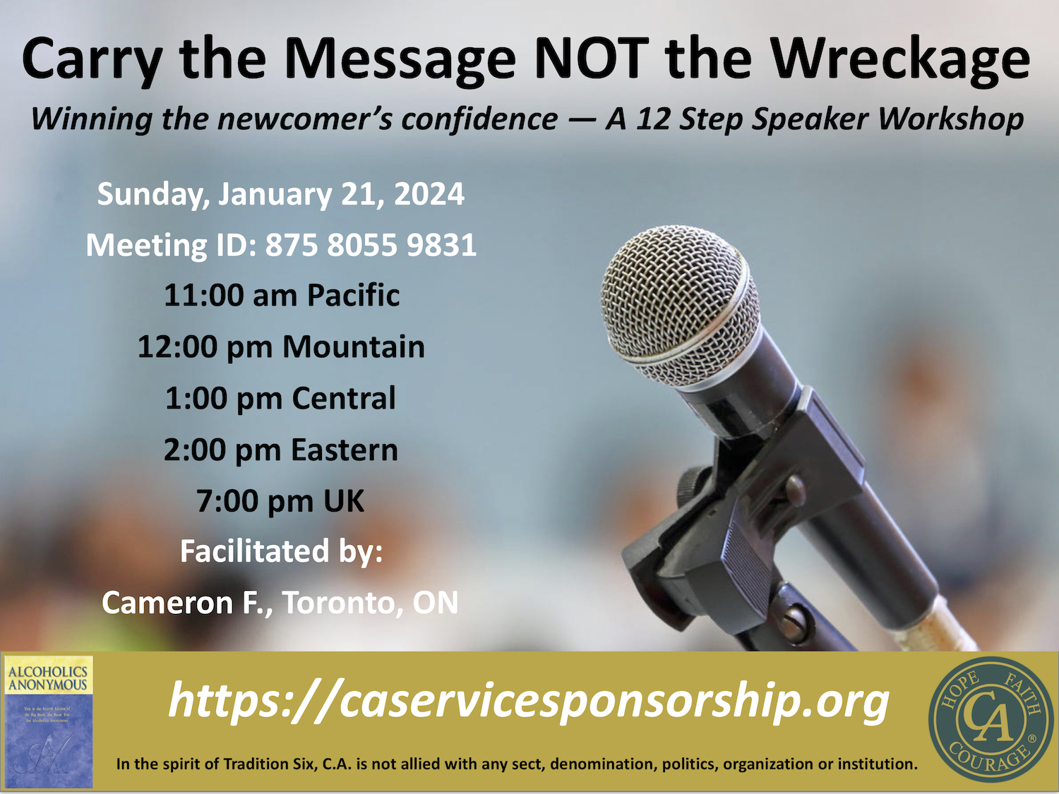 12 Step Speaker Workshop: Carry the Message NOT the Wreckage – Winning ...